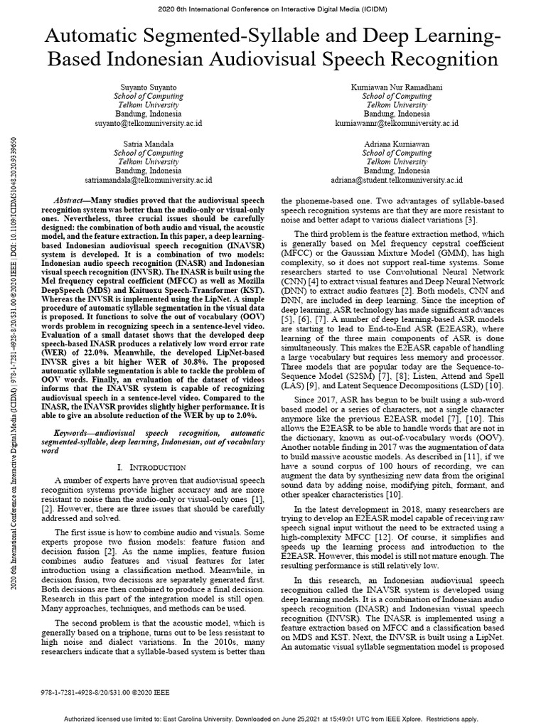 Indonesian AV Speech Recognition | PDF | Speech Recognition | Deep Learning