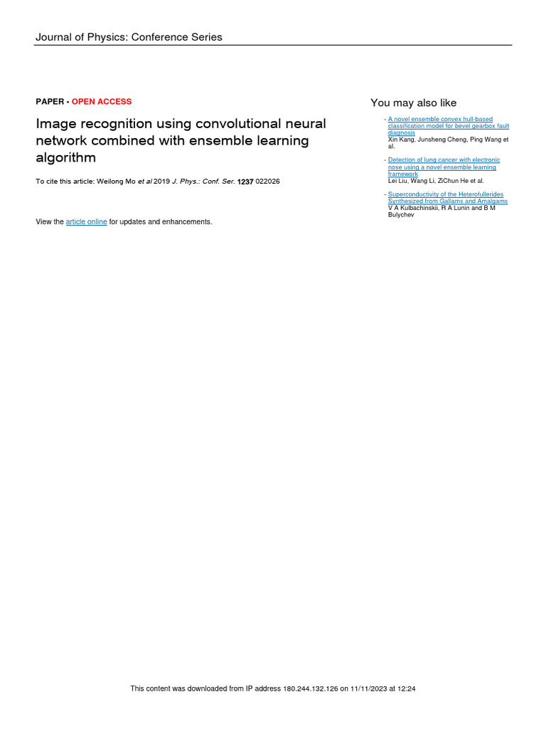 Image Recognition Using Convolutional Neural Network Combined With Ensemble Learning Algorithm