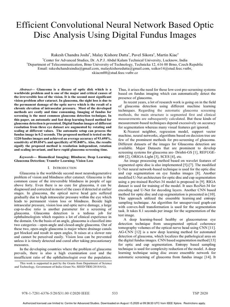 9. Efficient Convolutional Neural Network Based Optic Disc Analysis Using Digital Fundus Images ...