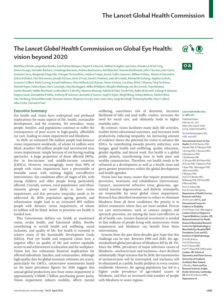 Global Eye Health: Vision Beyond 2020 | PDF | Visual Impairment | Human Eye