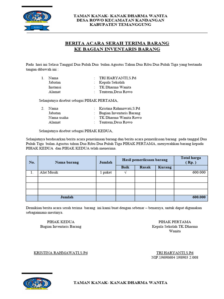 Ba Serah Terima Barang Modal | PDF