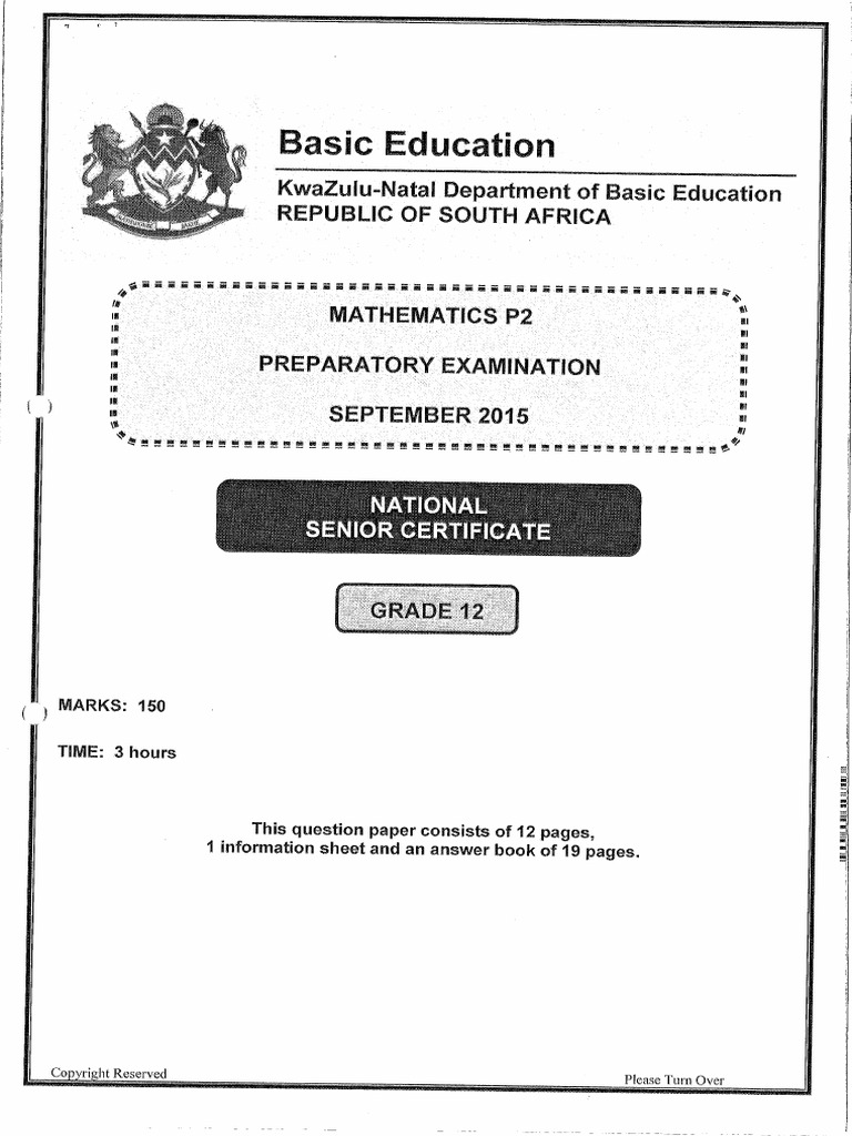 2015 Sewptember Maths p2 QP Memo | PDF