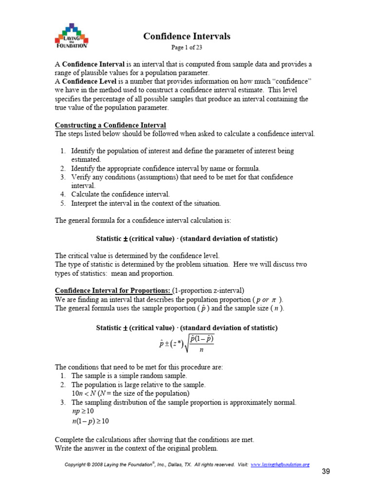 Review 7 - Confidence Intervals | PDF | Confidence Interval | Sample ...