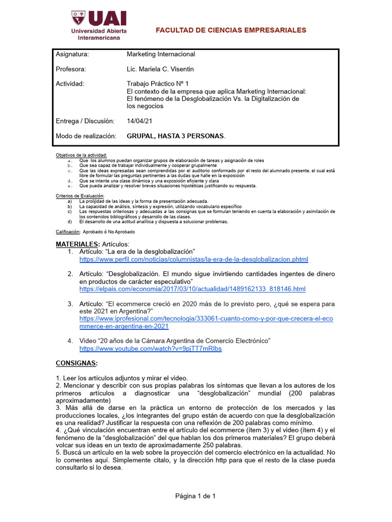 TP1 - Desglobalización - 2021 | PDF | Comercio electrónico