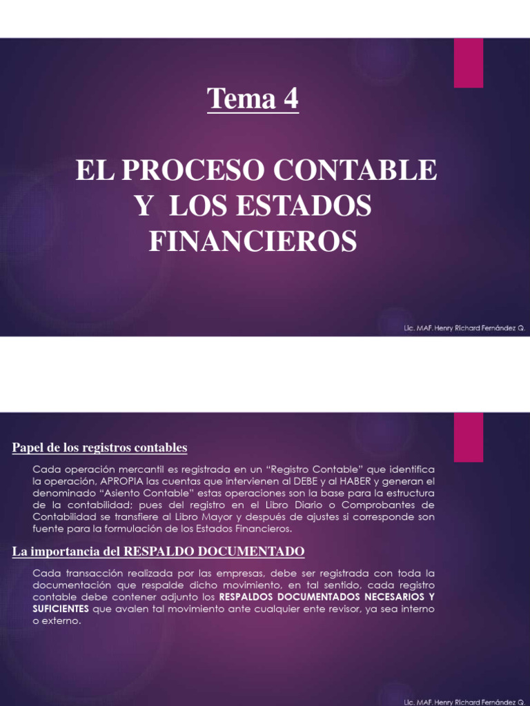 Tema #4 El Proceso Contable y Los EEFF | PDF | Contabilidad | Estado financiero
