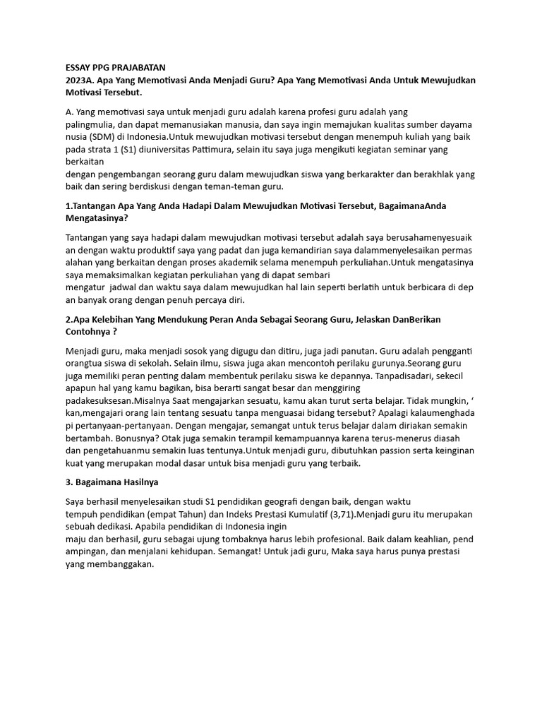 Essay PPG Prajabatan 2023a | PDF