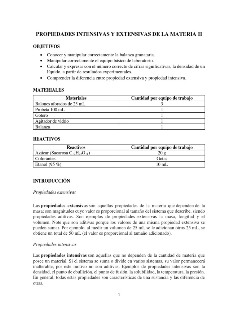 Práctica 05. Propiedades Extensivas e Intensivas II | PDF | Densidad ...