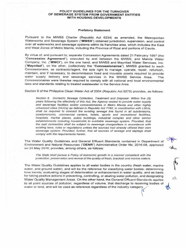 Policy Guidelines For The Turnover of Sewerage System From Government ...