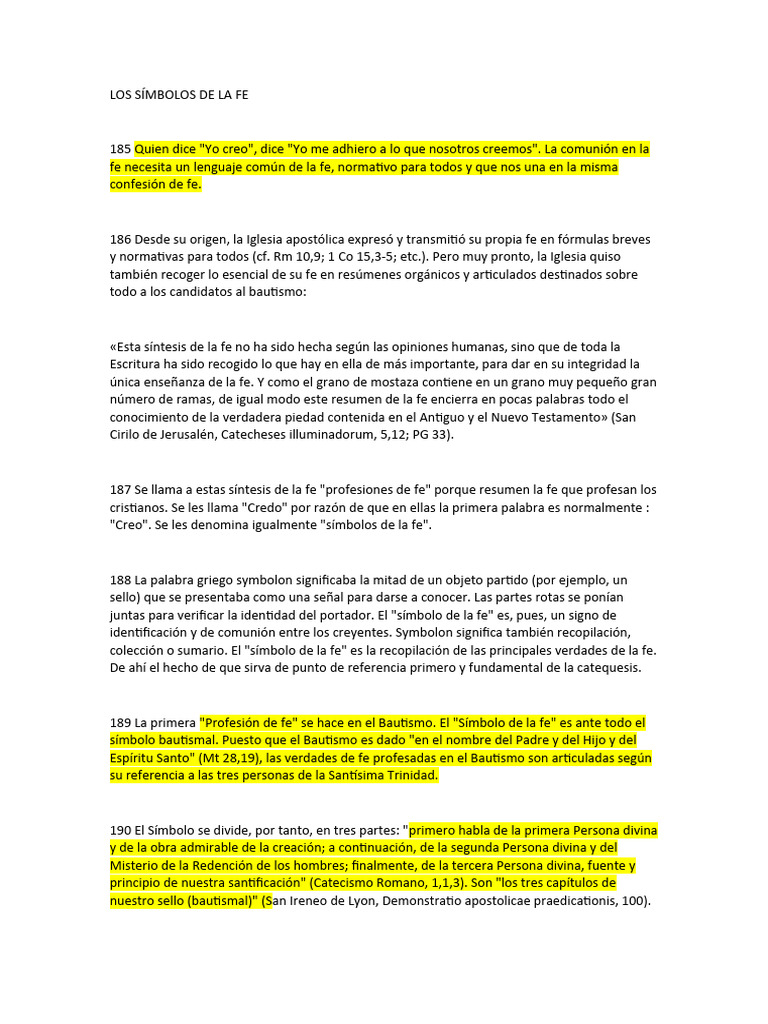Símbolos de la Fe Cristiana | PDF | Bautismo | Iglesia cristiana