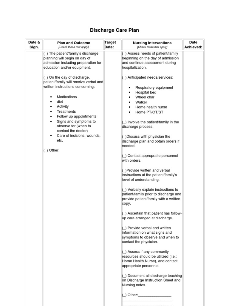Discharge Care Plan | PDF | Wellness | Science & Mathematics