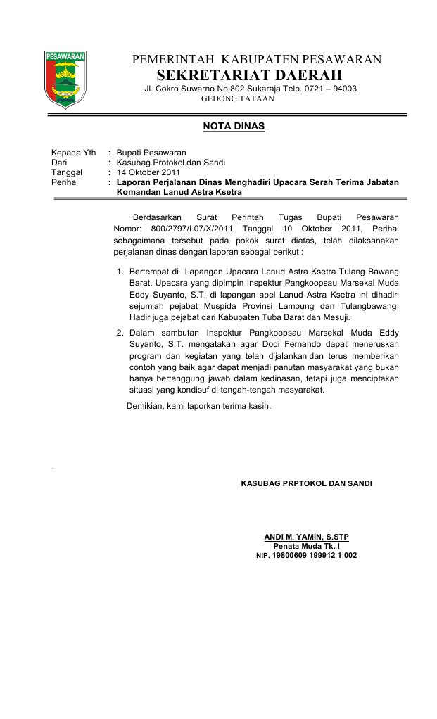 Contoh dan Format Nota Dinas | PDF