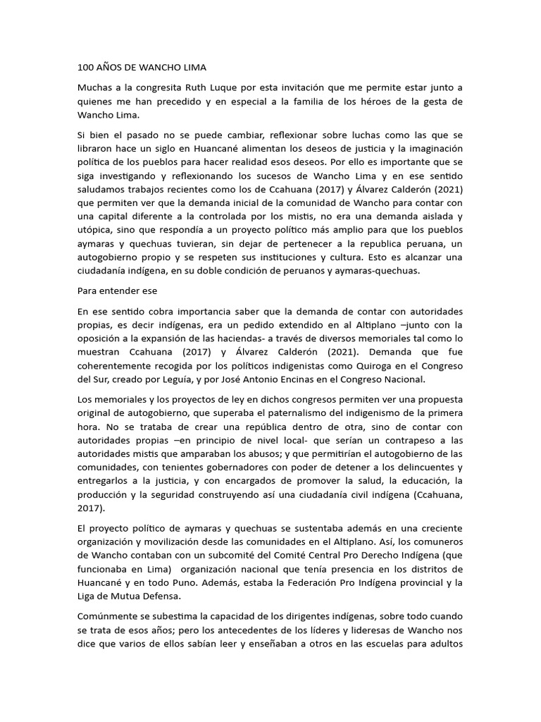 100 Años de Wacho Lima | PDF | Lima | Perú