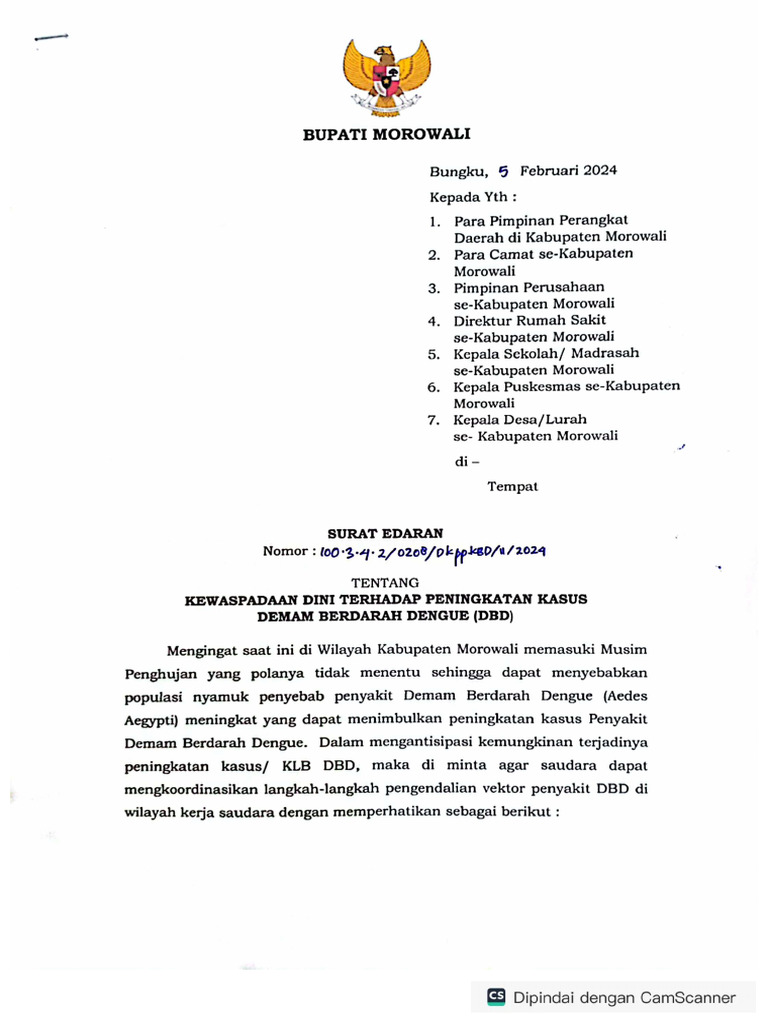 Surat Edaran Bupati Waspada DBD | PDF