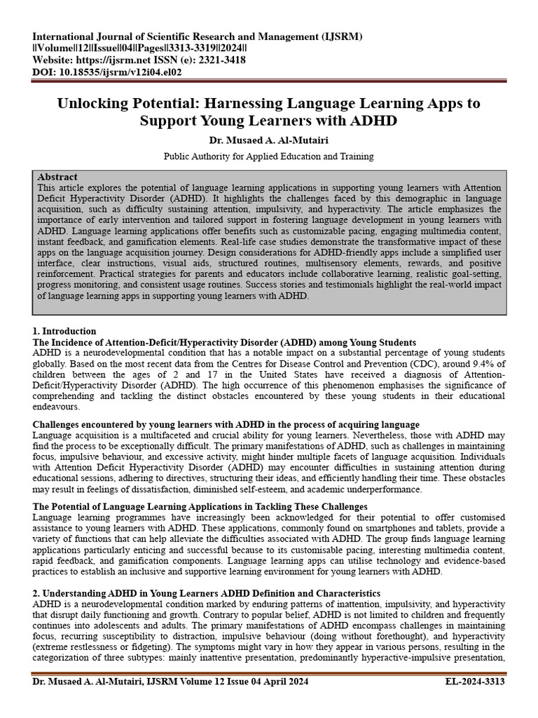 Unlocking Potential Article | PDF | Attention Deficit Hyperactivity Disorder | Learning