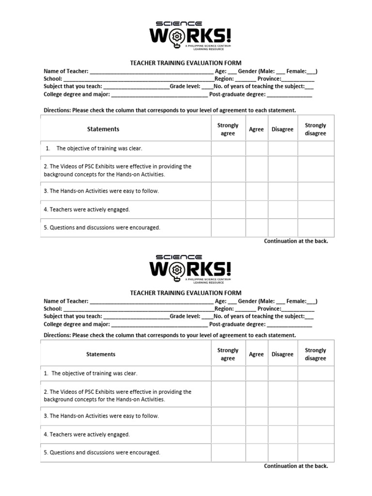 GIDA 3 - Teacher Training Evaluation Form | PDF | Teachers | Pedagogy