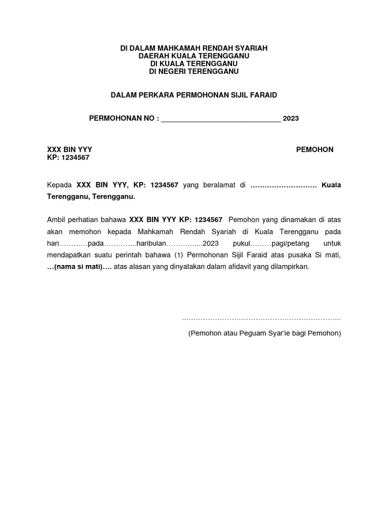 Permohonan Sijil Faraid (Selapis) | PDF