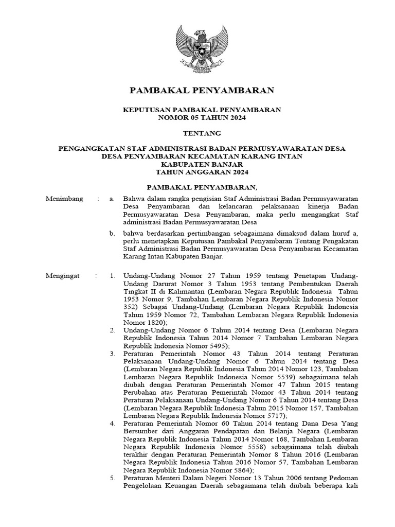 NO 05 SK Staf Adm BPD | PDF