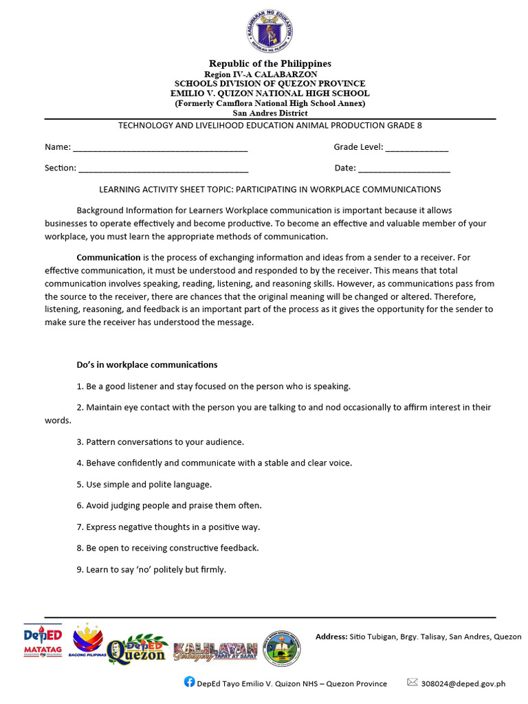 Las Grade 8 Tle | Download Free PDF | Communication | Body Language