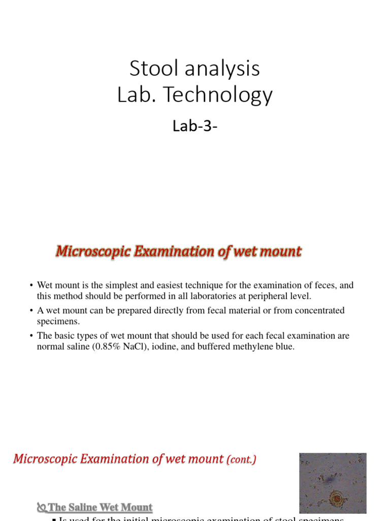 Stool Analysis Lab - 3 | PDF | Staining | Histopathology