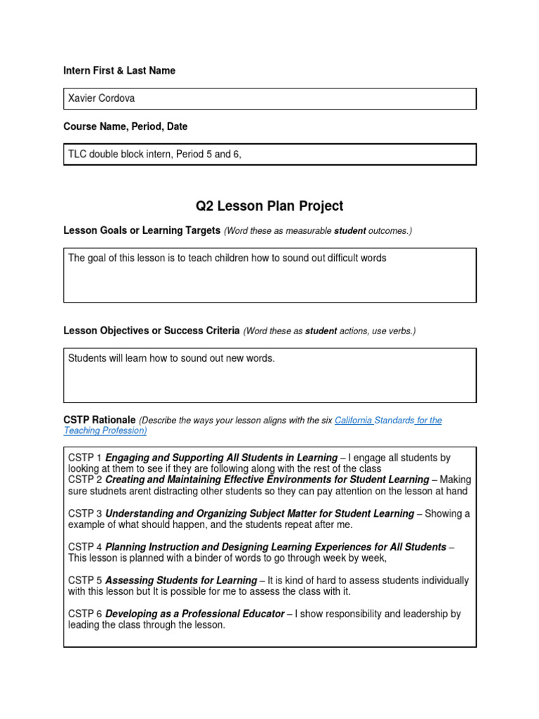 q2 cstp lesson plan template 2 1 | PDF | Lesson Plan | Learning