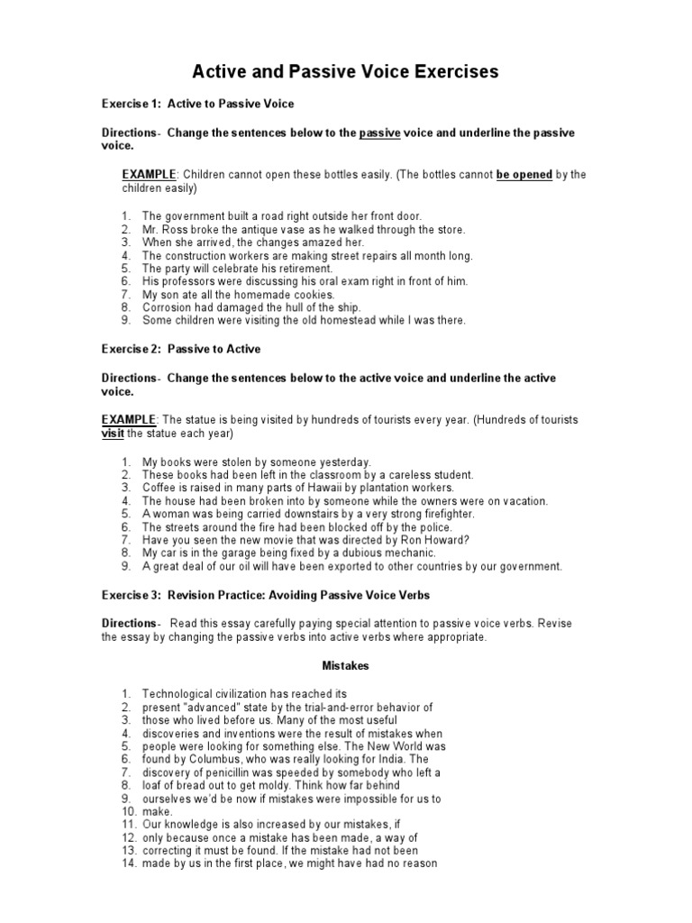 Active and Passive Voice Exercises | PDF