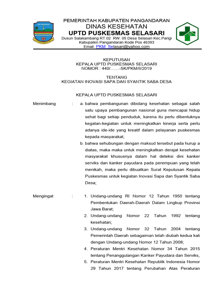 SK Inovasi Sapa Syantik Saba Desa | PDF