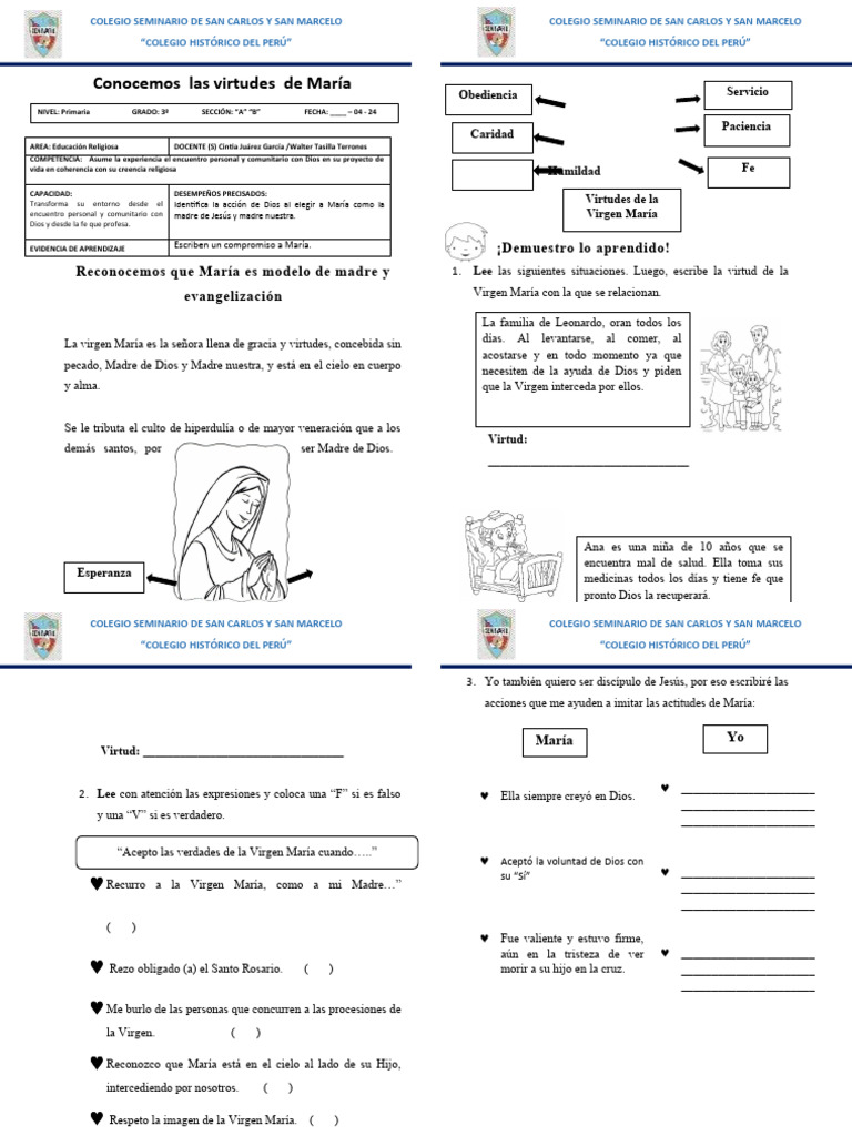 FICHA - La Virtudes de María | PDF | María, madre de Jesús | Fe