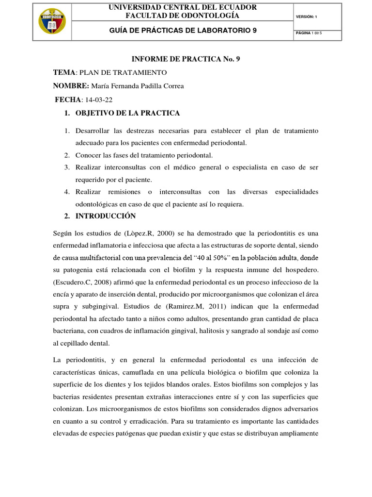 INFORME DE PRACTICA PERIO 2 | PDF | Diente | Especialidades Medicas