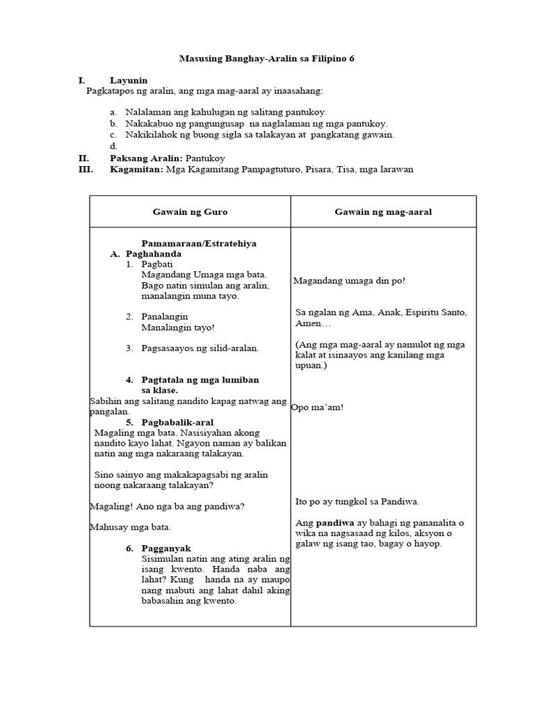 Pantukoy Lesson Plan | PDF