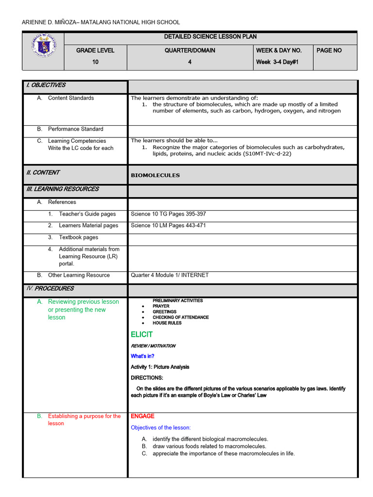 Grade 10 Biomolecules Lesson Plan | PDF | Carbohydrates | Polysaccharide