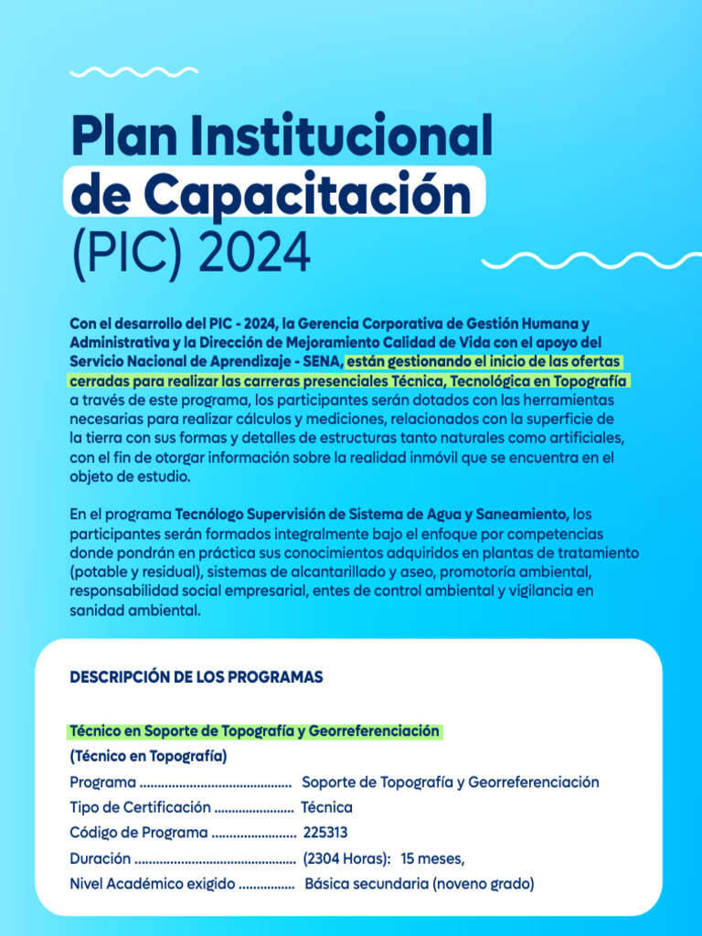 Plan Institucional de Capacitación - 2024 - e | PDF | Saneamiento
