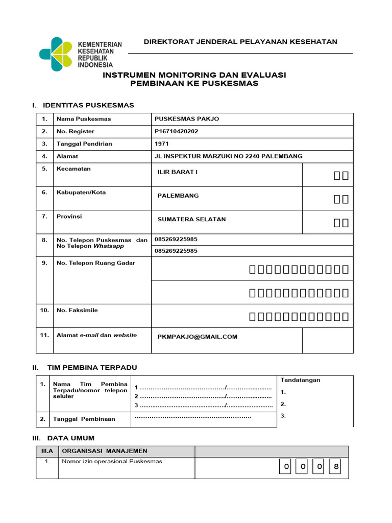 A. Instrumen Monev Pembinaan Ke Puskesmas Pakjo | PDF