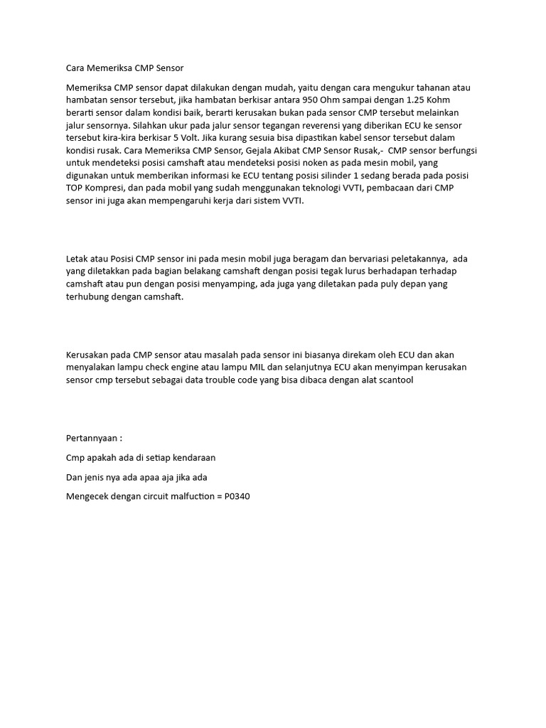 Memeriksa Sensor CMP pada Mobil | PDF