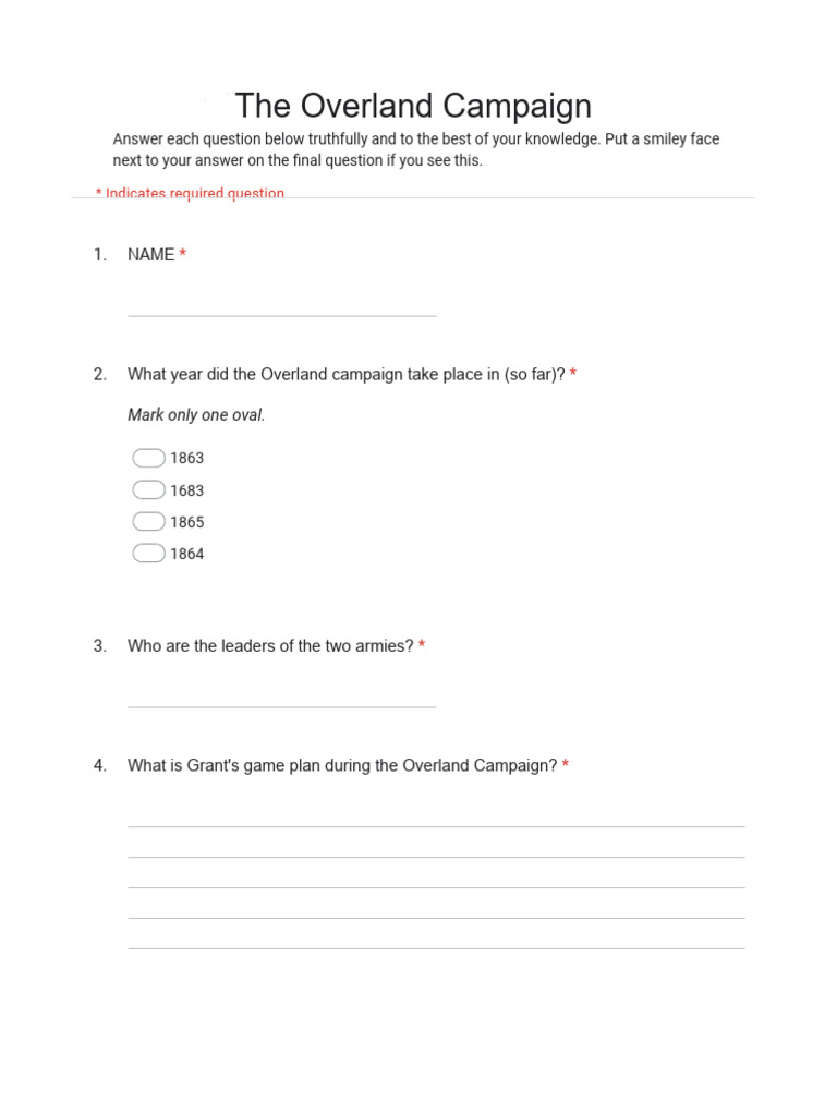 The Overland Campaign - Google Forms | PDF | Sports & Recreation