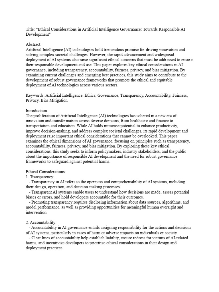 Ethical Considerations in Artificial Intelligence Governance- Towards ...