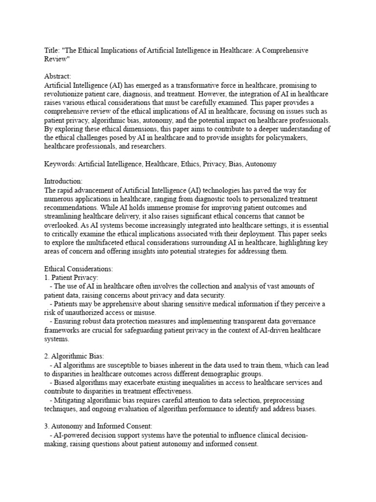 The Ethical Implications of Artificial Intelligence in Healthcare- A Comprehensive Review | PDF ...