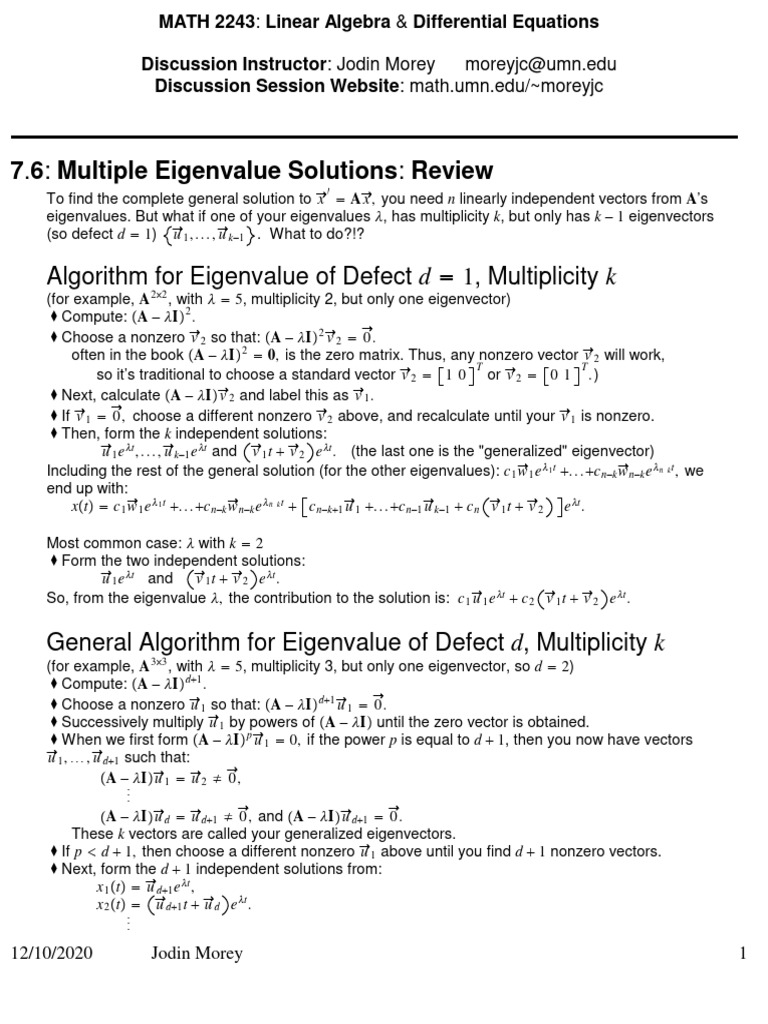 7 6 Multiple Eigenvalue | PDF | Eigenvalues And Eigenvectors | Mathematical Concepts
