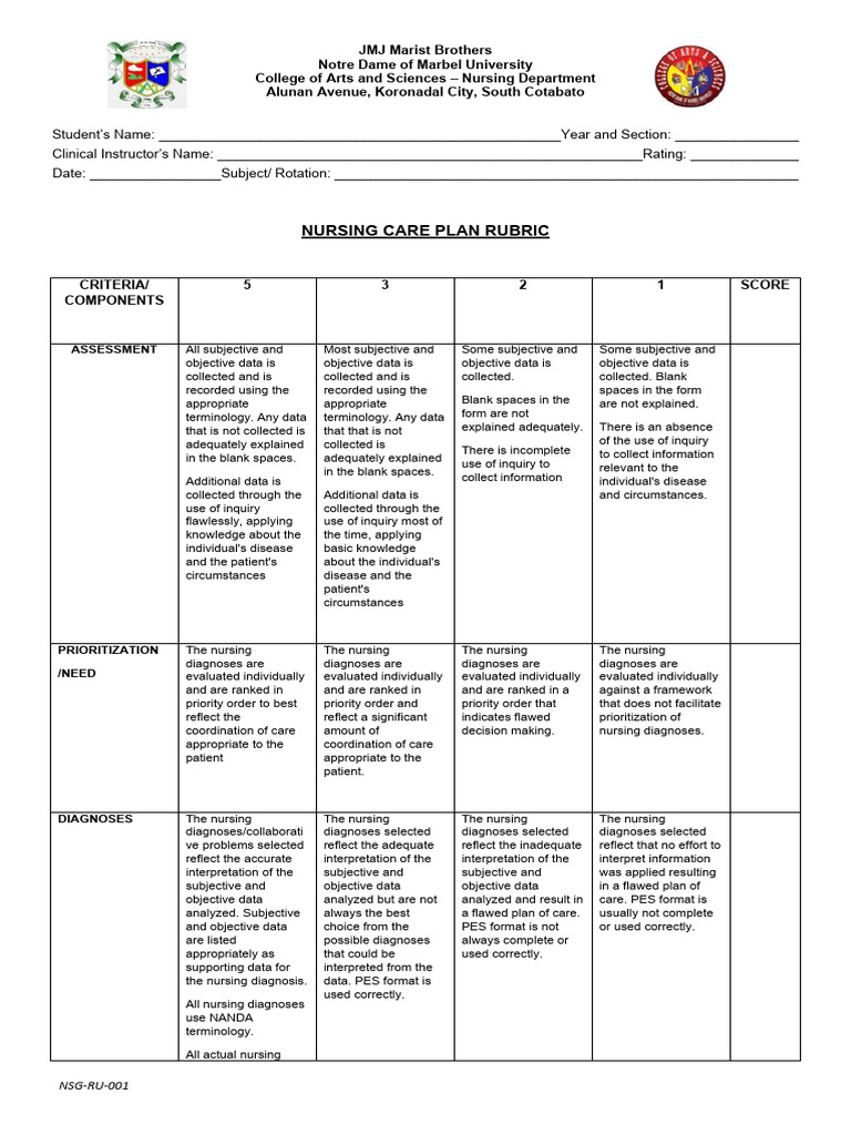 NSG-NCP-Rubric-ISO | PDF | Medical Diagnosis | Nursing
