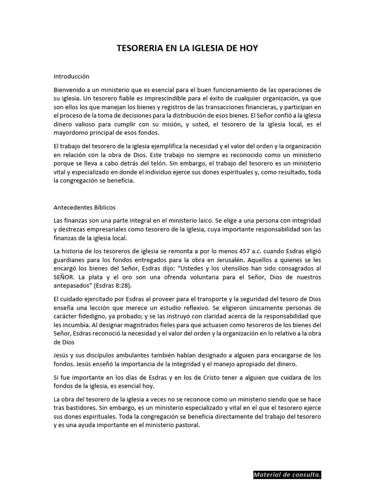 Tesorero en La Iglesia de Hoy | PDF | Presupuesto | Contabilidad