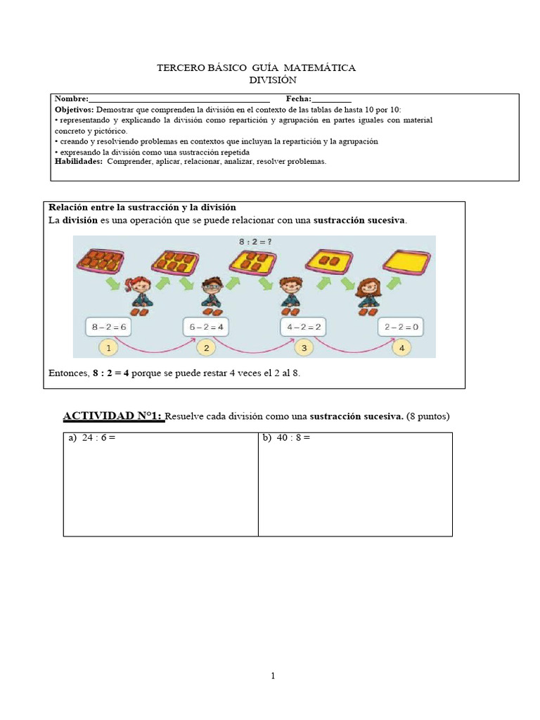 Guía de División para Tercero Básico | PDF | División (Matemáticas ...