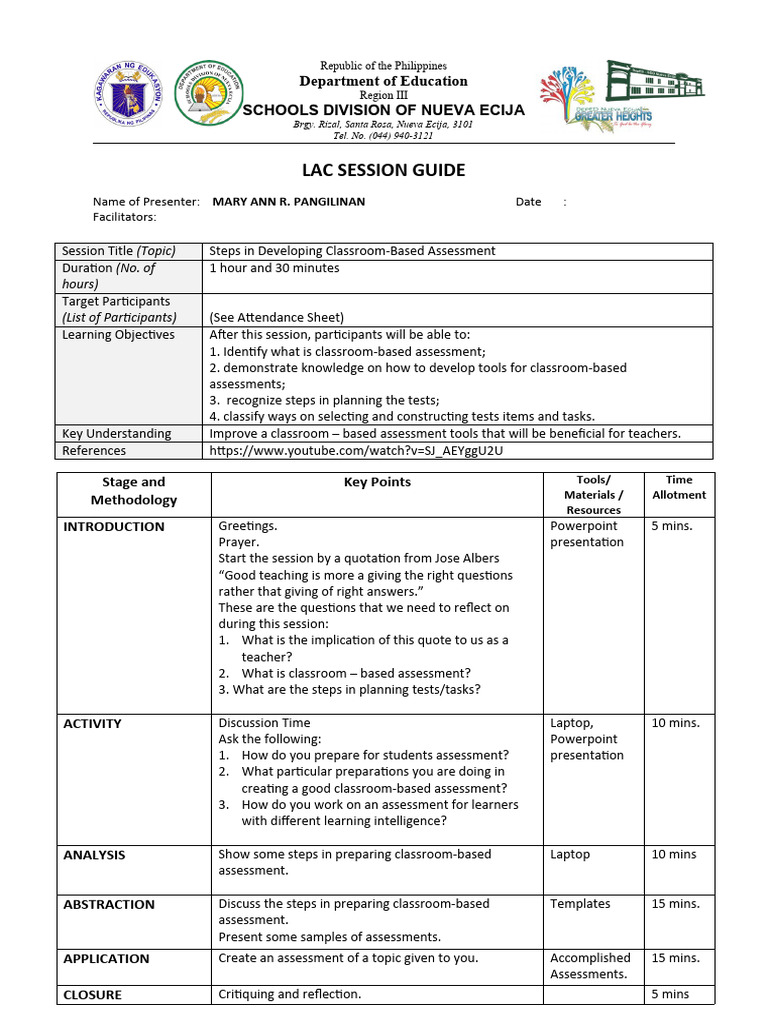 LAC-SESSION-GUIDE-RODRIGUEZ-HEIDI-M. | PDF | Teachers | Learning