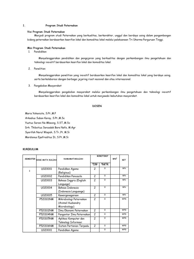 Kurikulum Baru Program Studi Peternakan | PDF