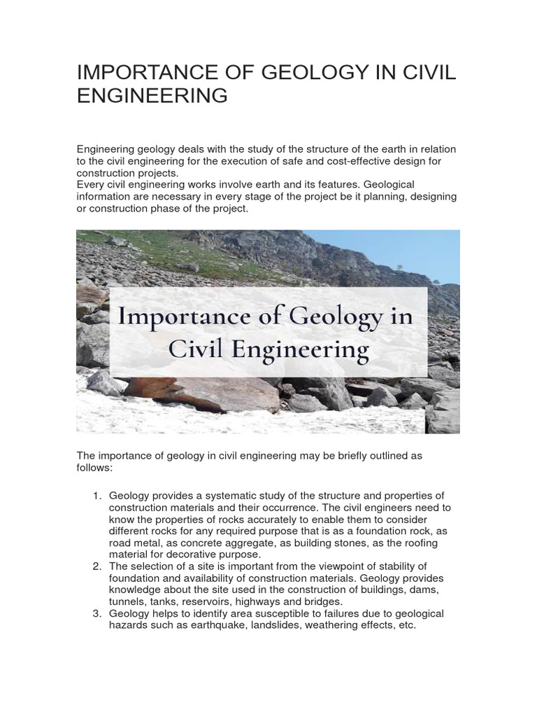 Geology's Role in Civil Engineering | PDF | Geology | Civil Engineering