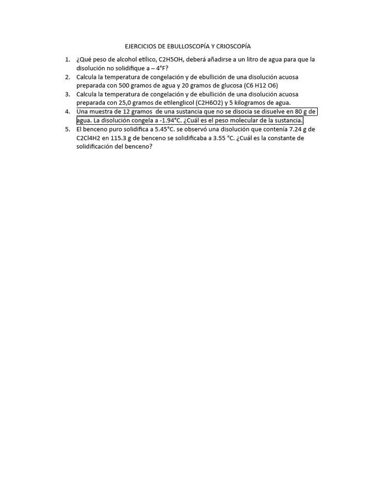Ebulloscopía y Crioscopía 5 Ejerc. | PDF