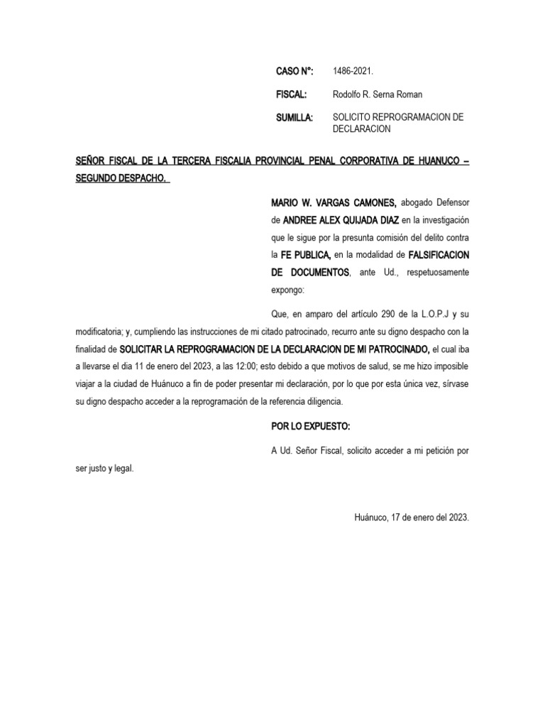 Solicitar Reprogramacion - Andree Quijada | PDF