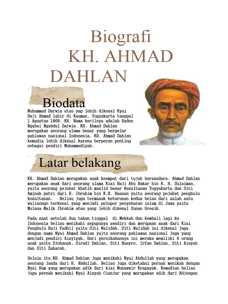 Biografi KH Ahmad Dahlan | PDF | Agama & Spiritualitas