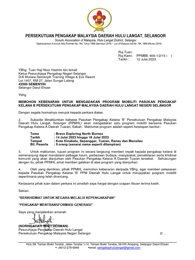 Surat Memohon Kebenaran Program Mobiliti Sabah | PDF