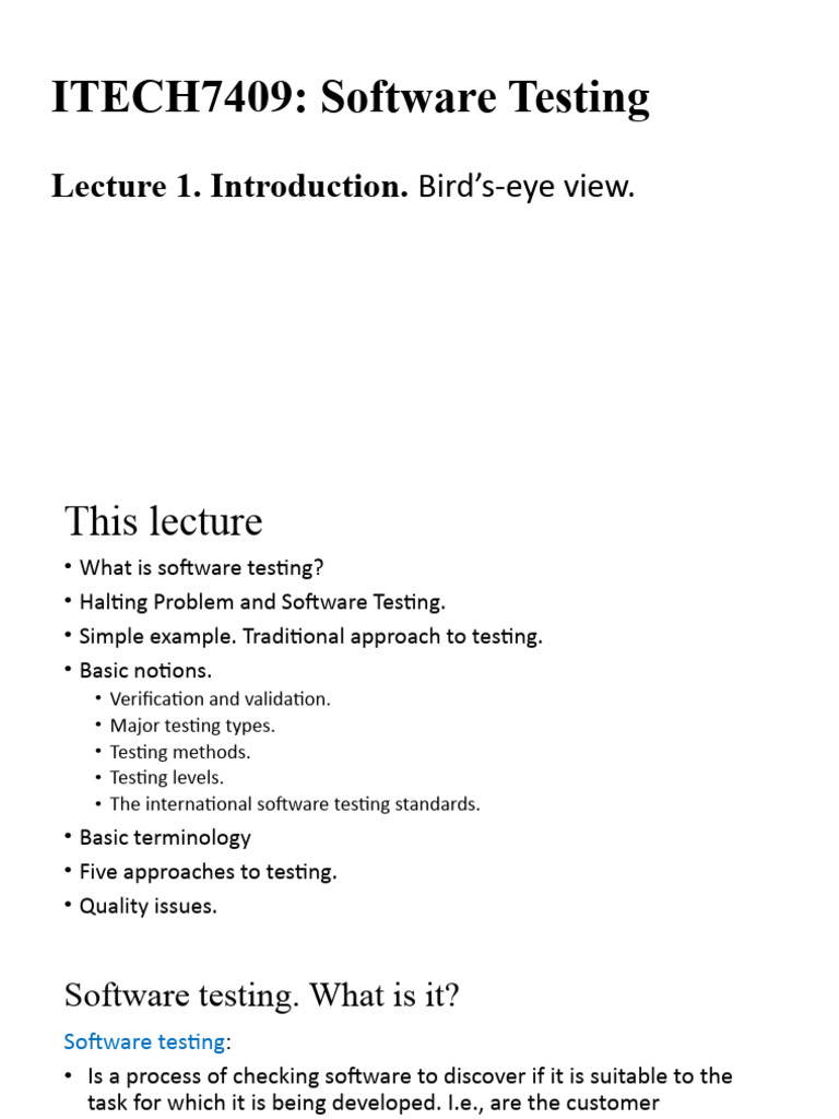 Lecture 1 Introduction Pdf Software Testing Computer Engineering 