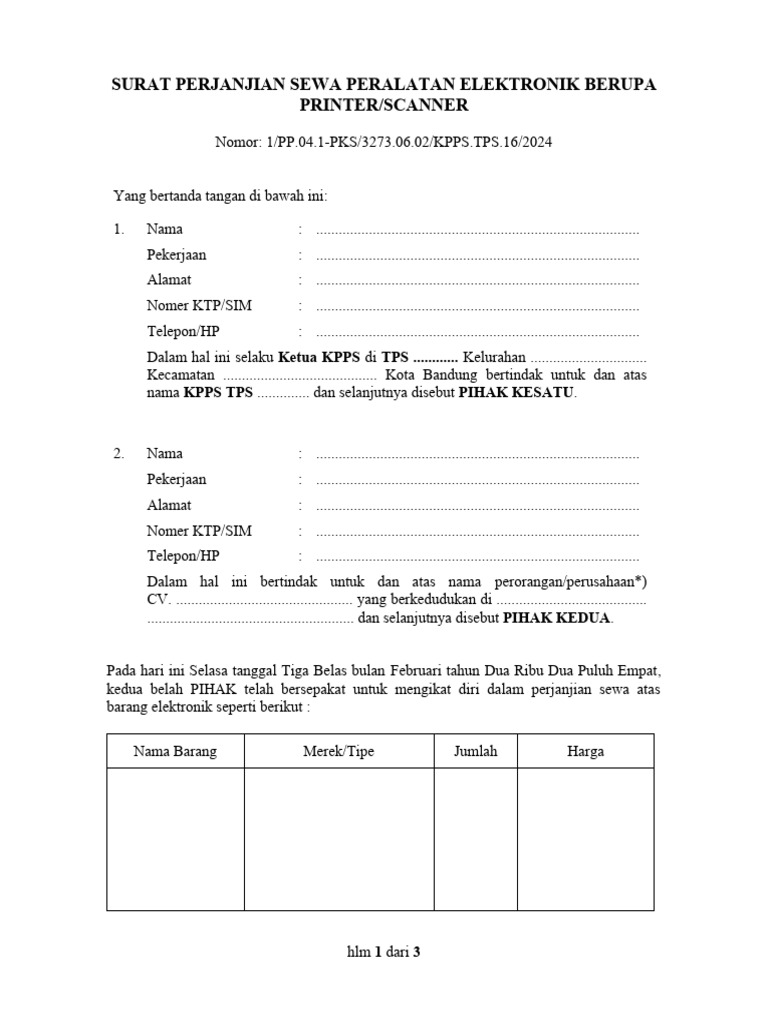 Perjanjian Sewa Printer dan Scanner | PDF