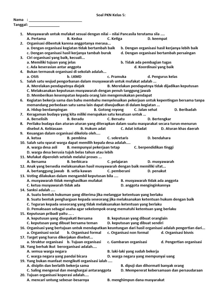 Soal PKN Kelas 5 | PDF